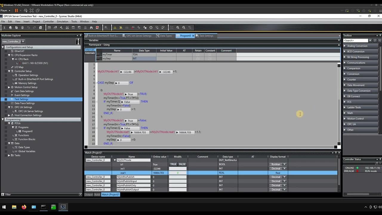 CtrlX.Node red with Omron NX 1 OPCU UA Server - YouTube