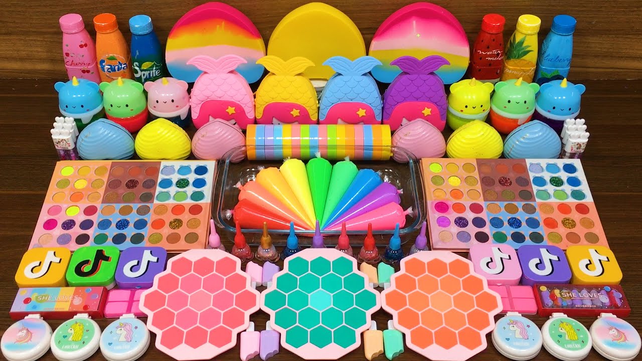 RAINBOW slime !!! Mixing random into GLOSSY slime!!!Satisfying Slime ...