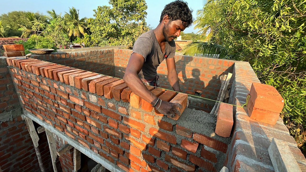 Roof Brickwork_Techniques of 1st Floor Room Roof Level Bricklaying ...
