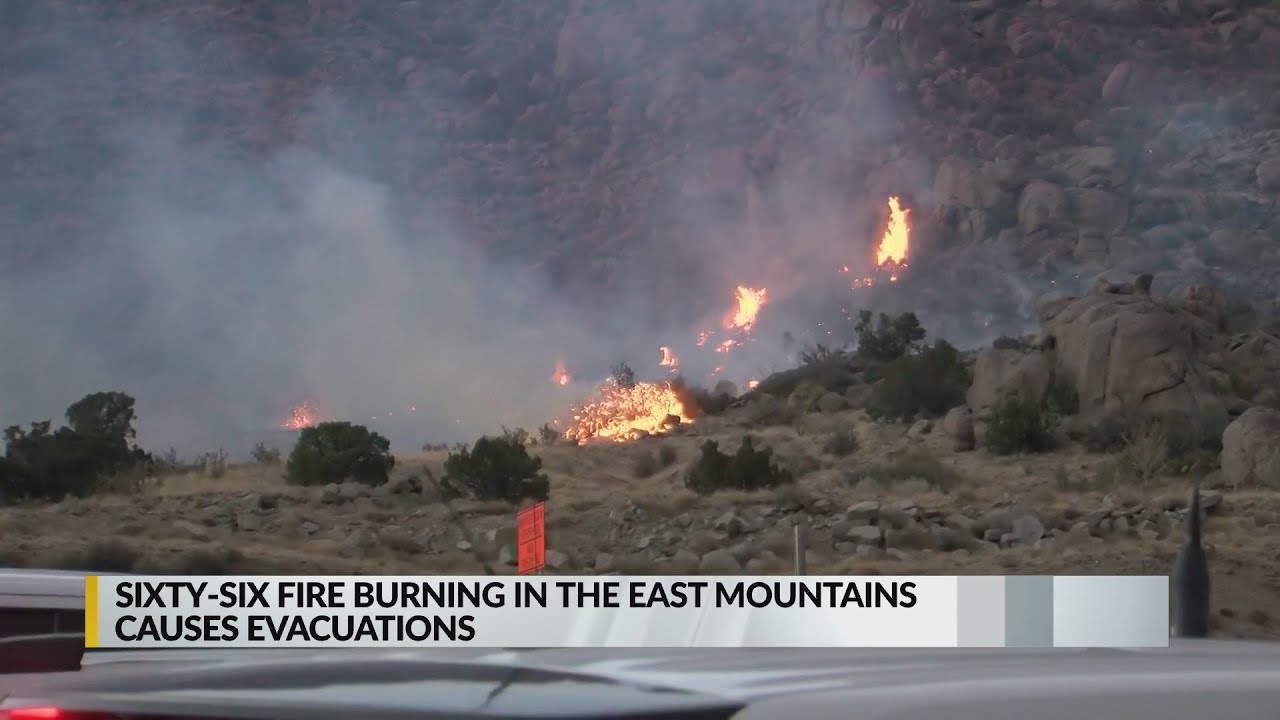 Crews battling Sixty-Six Fire on both sides of I-40 at Carnuel - YouTube