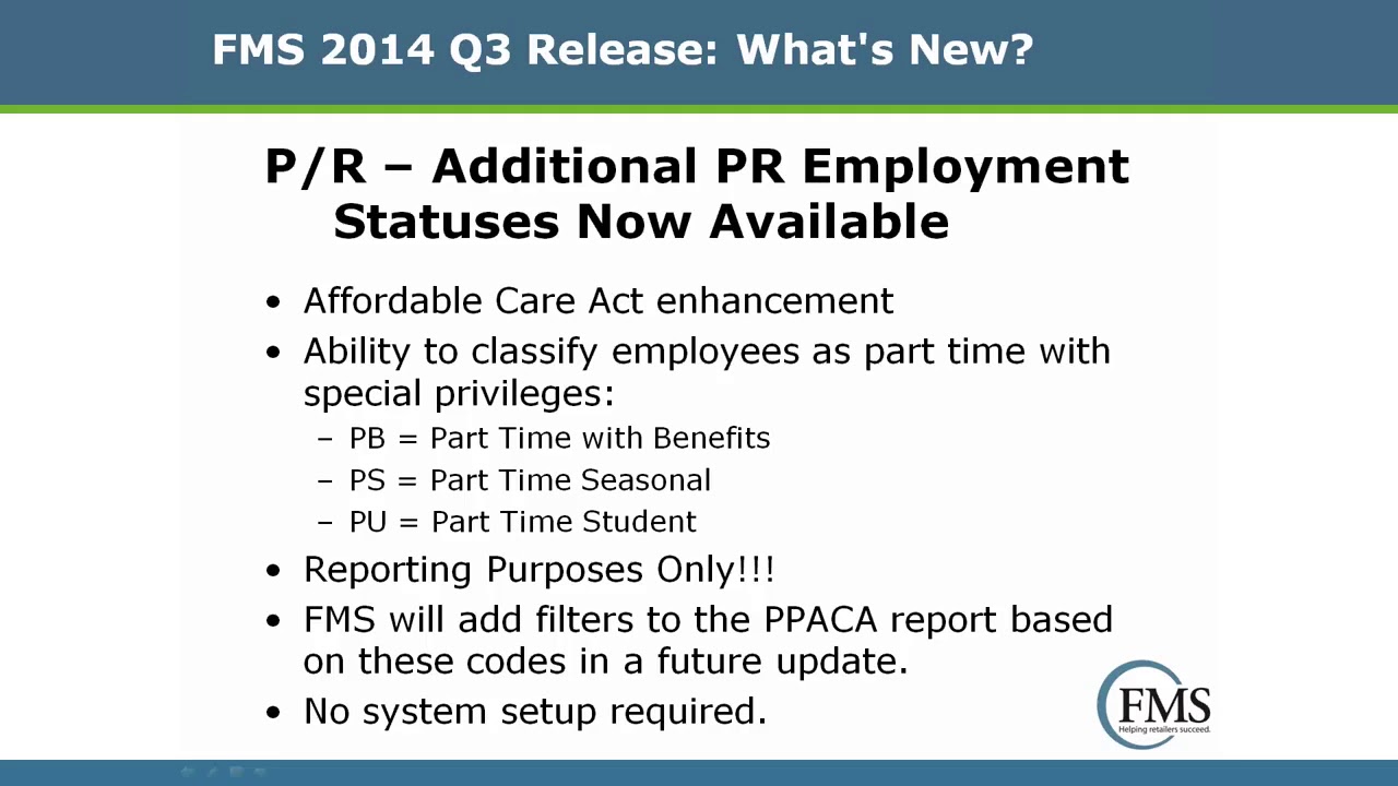 FMS 2014 Q3 Release Additional Payroll Employment Statuses Focus ...