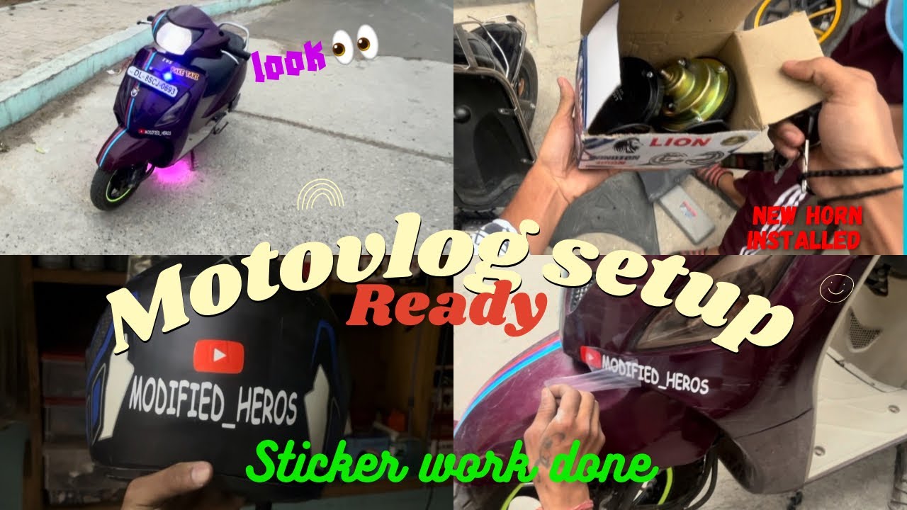 Motovloging setup 🥳//new horn installed🔊//sticker on my helmet #scooty ...