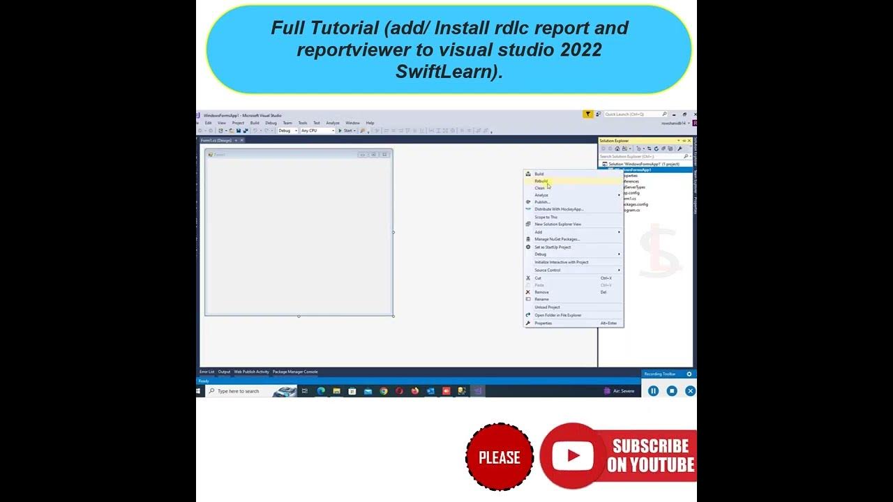 install rdlc report and reportviewer to visual studio 2022 #shotrs - YouTube