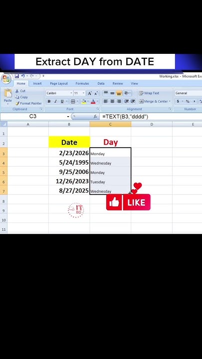 Extract DAY from DATE in excel #exceltutorial #exceltech #tricks #excel #excelsheet #exceltricks ...
