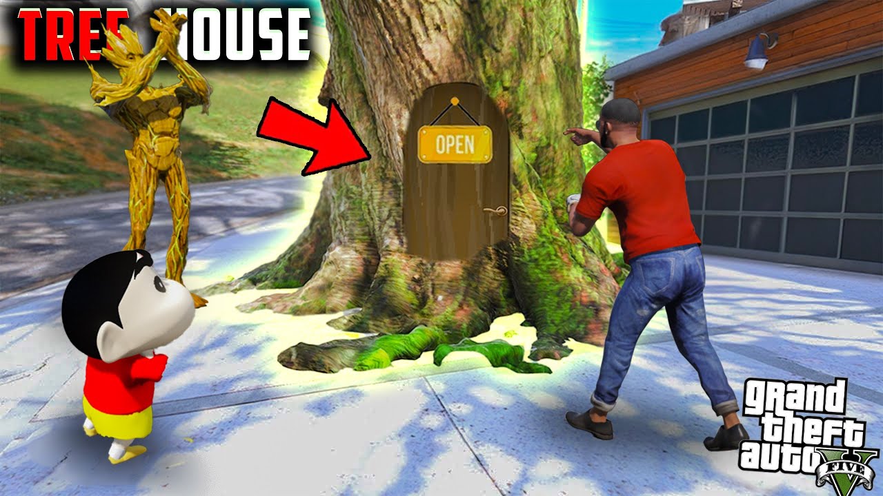 Franklin & Shin Chan Build New Secret Tree House inside the Tree For Groot in Gta 5 Telugu - YouTube