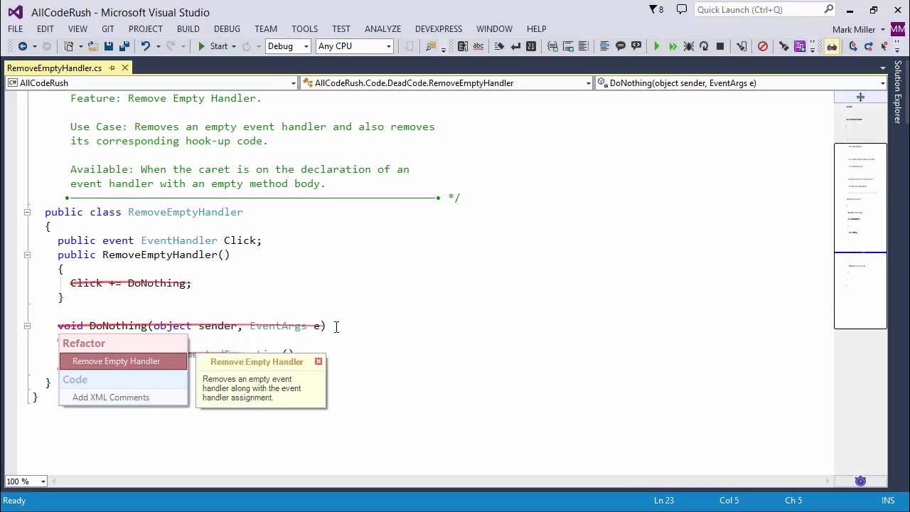 DevExpress CodeRush: Remove Empty Handler - YouTube DevExpress CodeRush: Remove Empty Handler - YouTube