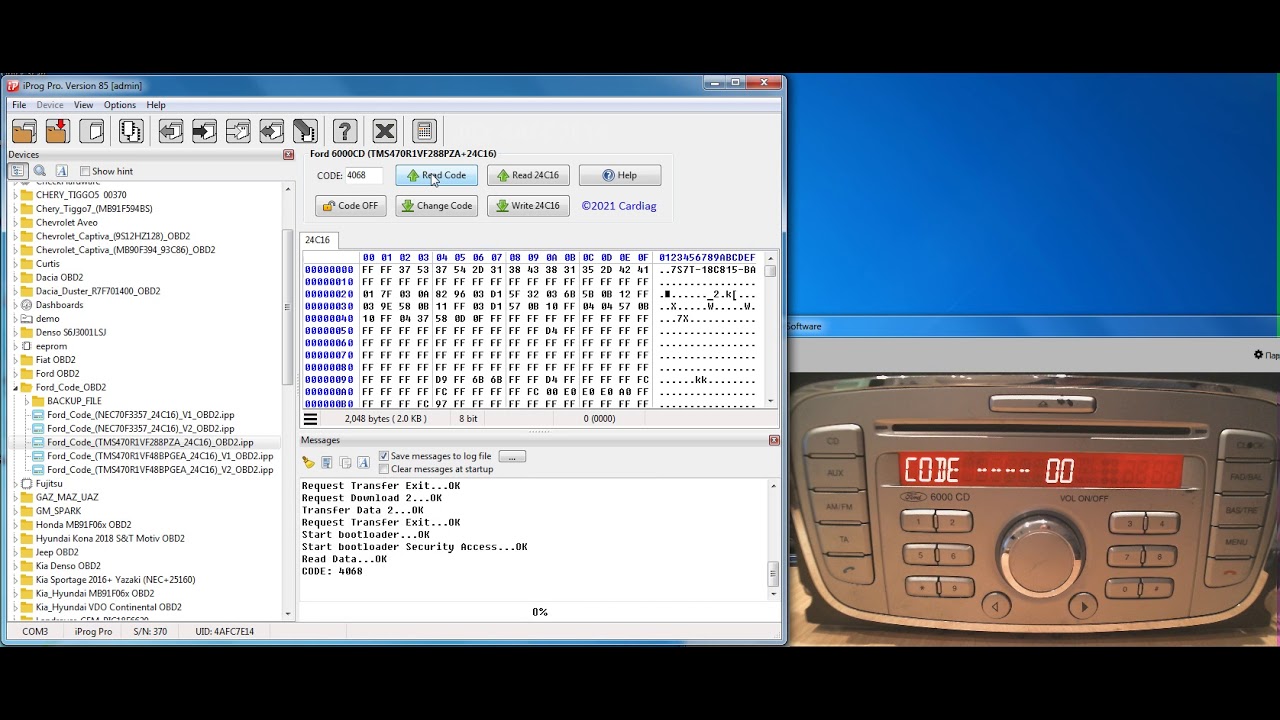IprogPro Ford 6000CD TMS470R1VF288PZA+24C16 OBD2 - YouTube