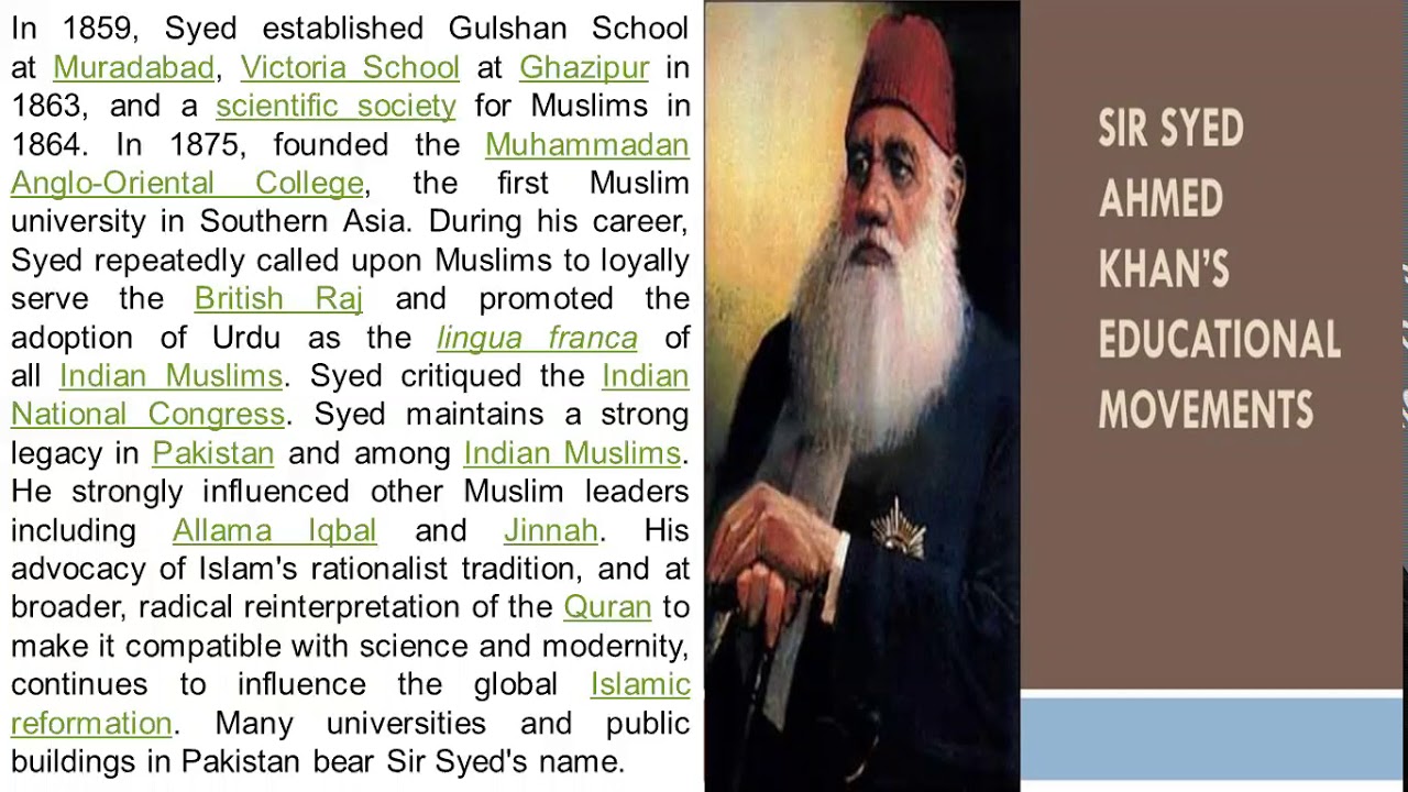 Sir Syed Ahmed Khan : A great Muslim Educationist of 19th Century - YouTube