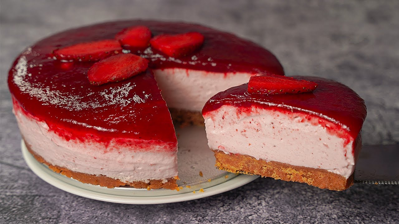 No Bake Strawberry Cheese Cake | Easy Chesse Cake Recipe Without ...