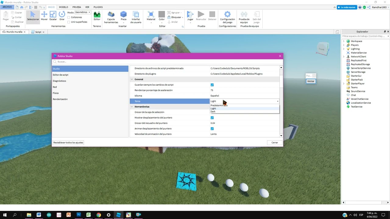 Roblox Studio - Cambiar idioma y tema Oscuro - YouTube