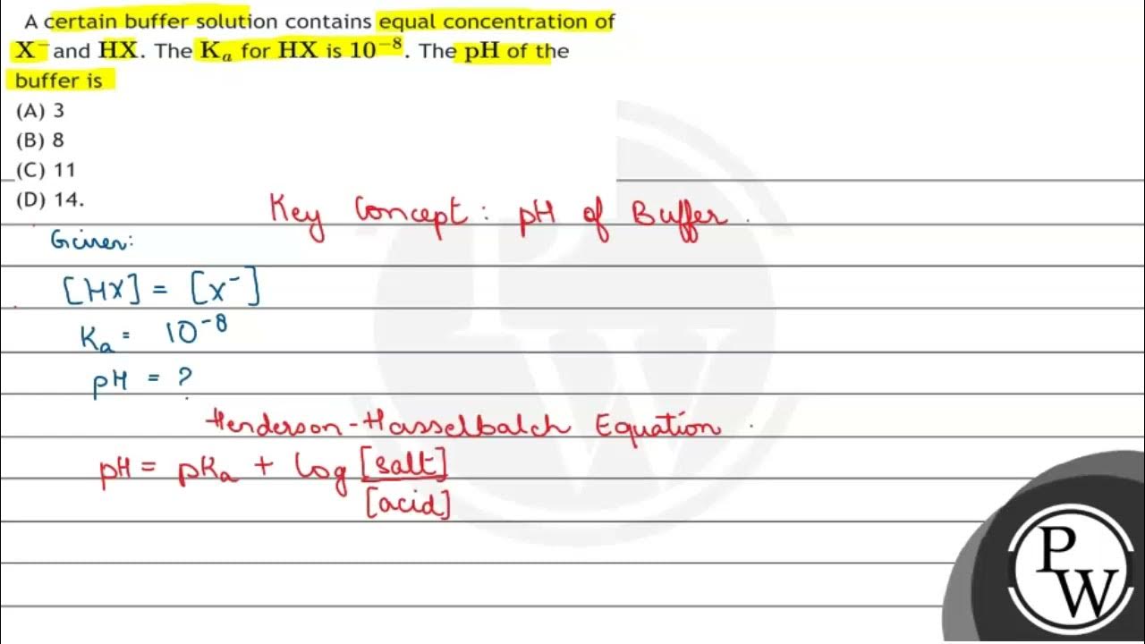 A certain buffer solution contains equal concentration of \( \mathrm{X}^{-} \)and \( \mathrm{HX ...