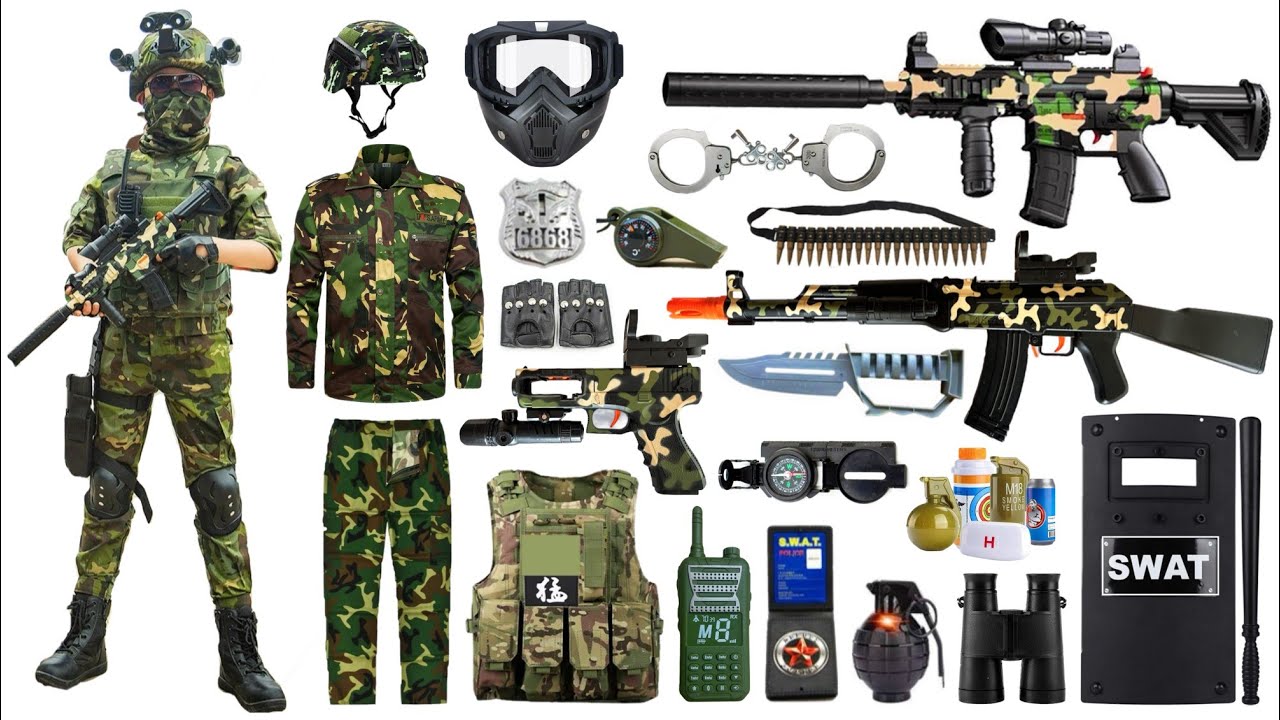 Special Police Weapons Toy set Unboxing-M416 guns,AK-47 guns，Gas mask ...