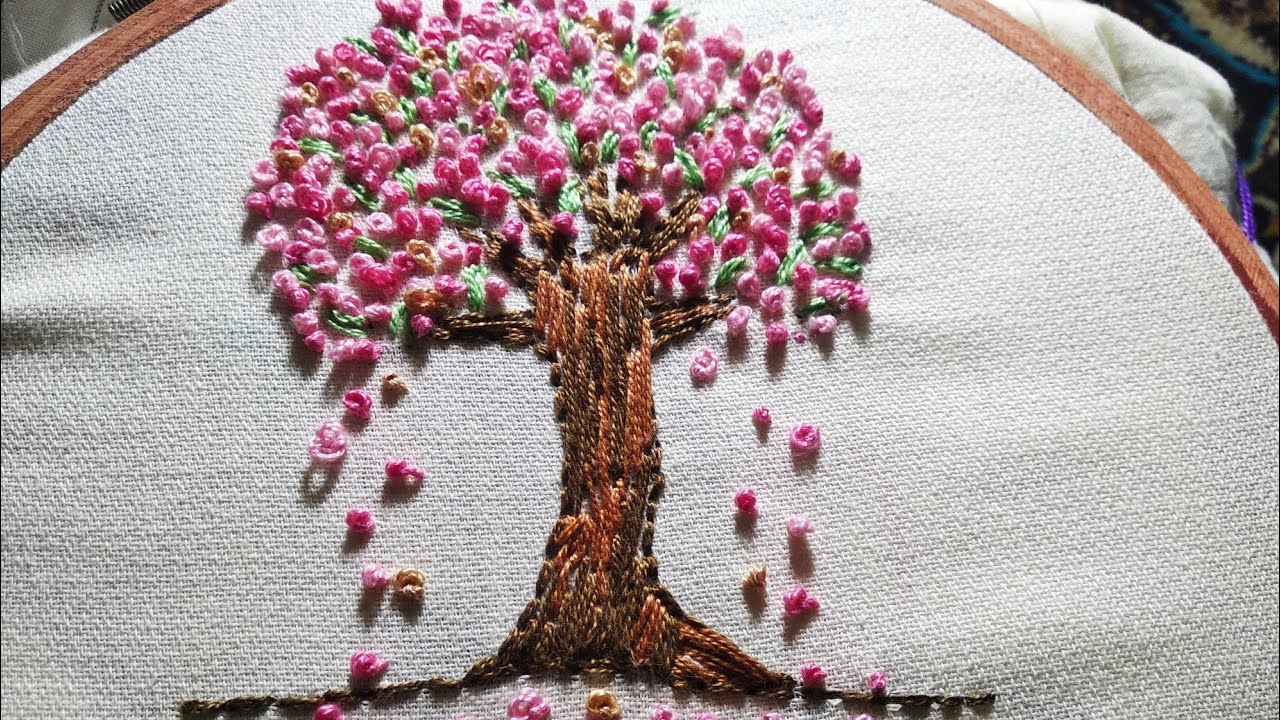 Embroidered tree design || thread painting || how to make embroidered ...