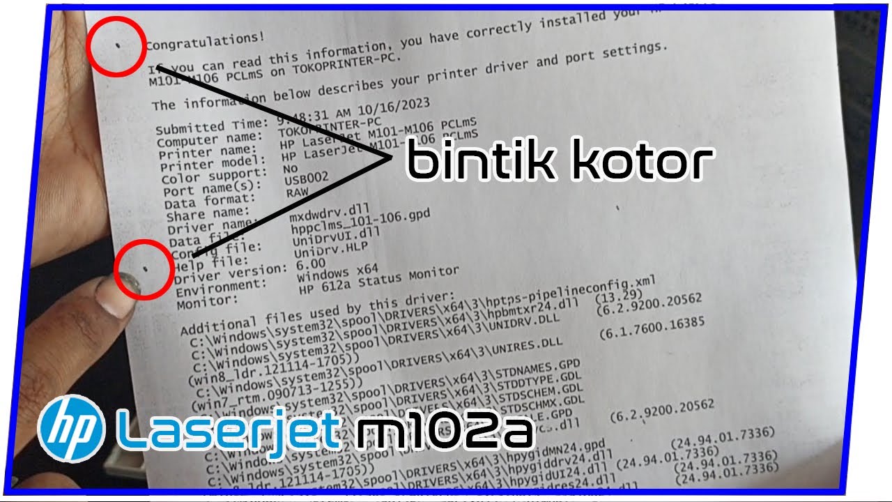 printer laserjet hp m102a hasil print cetak bintik hitam - YouTube