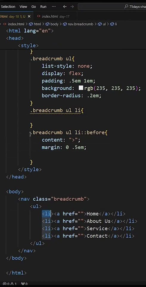 Day 18 Of The 75 Day Ui Challenge Is Live 🎉 Learn To Create Breadcrumb Navigation Using Html