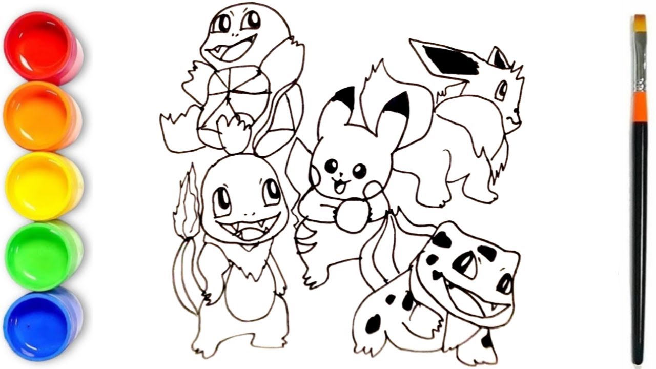 How to draw Pokemon Characters | Pikachu, Bulbasaur, Eevee, Charmander ...