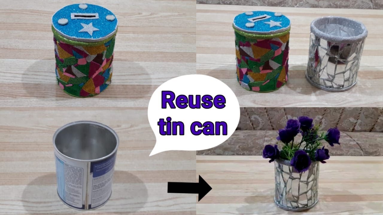 Old tin can as money box/flower vase/diy tin can ideas/reuse tin can ...