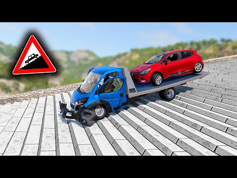 MERDİVENDEN ARABALARI ATTIM // Cars vs Stairs (Long Stairs) // ABSÜRT DENEY // BeamNG.drive