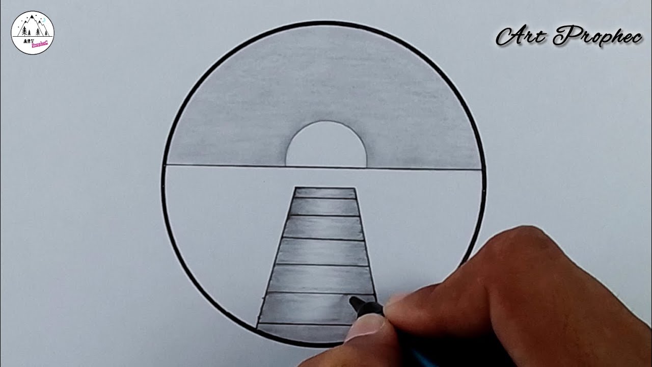 Circle Drawing - Nature Sunset Drawing in Circle Scenery 🌅 - YouTube