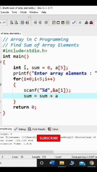 #74 Sum of Array Elements in C | Array in C | C Programming #shorts ...