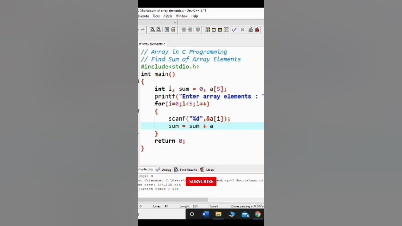 74 Sum Of Array Elements In C Array In C C Programming Shorts 
