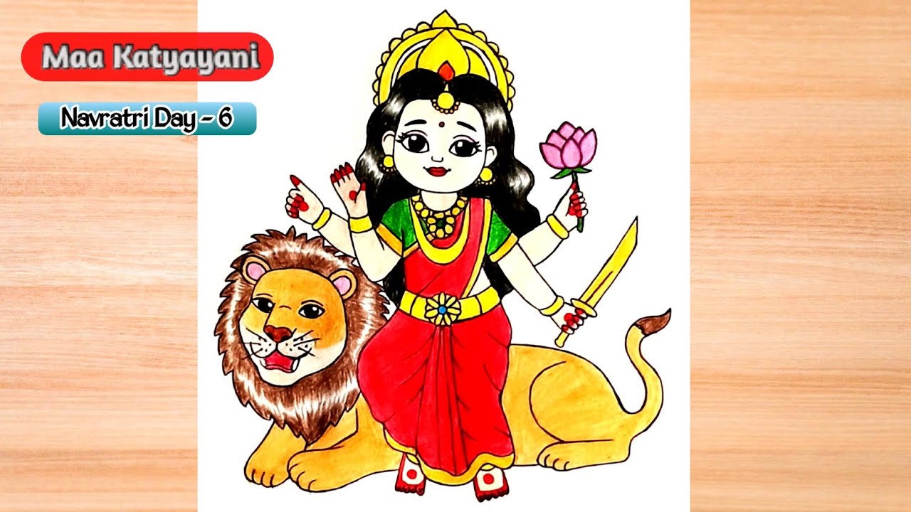 How to draw Cute Mata Katyayani | Navratri day 6 drawing | Mata ...