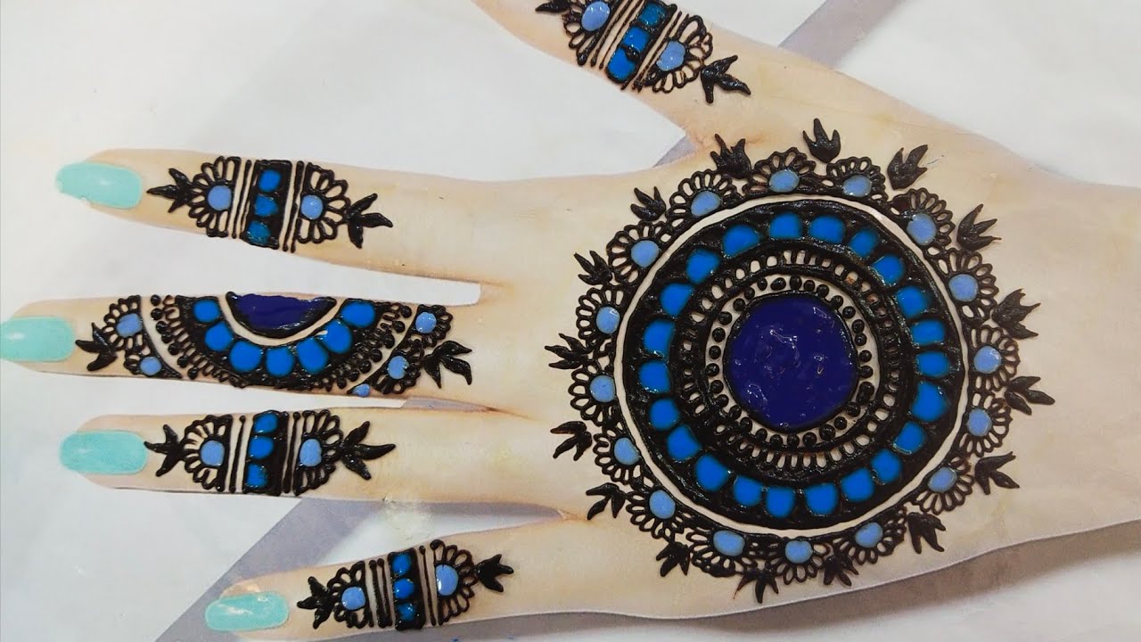 Blue color Mehndi || new style Mehndi design || Gol tiki mehndi 2023 ...