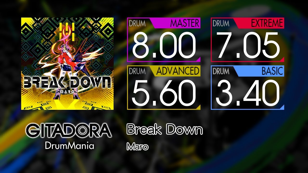 【GITADORA】 Break Down (MASTER ~ BASIC) Drum - YouTube