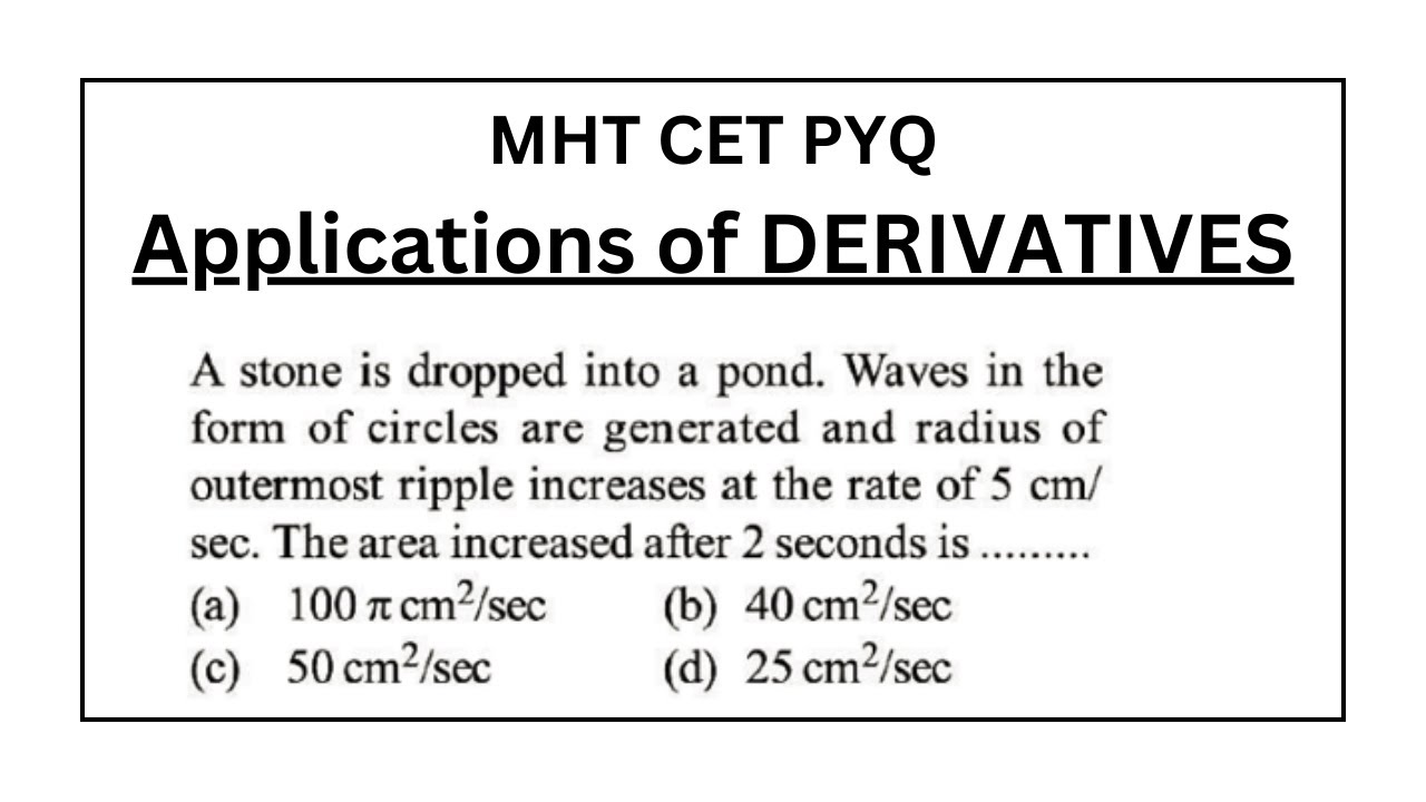 Applications of Derivatives | Class 12 | MHT CET PYQ - YouTube