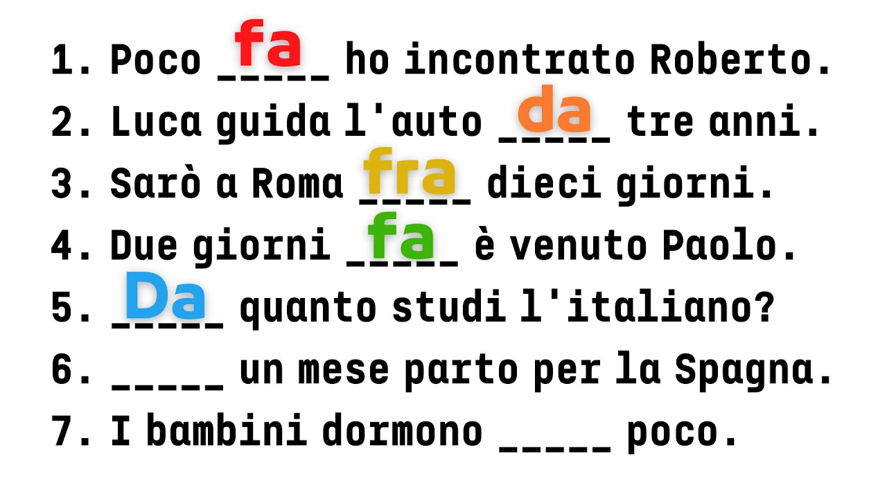 Italian how to choose between FRA, DA and FA | Express time | Level A2 ...
