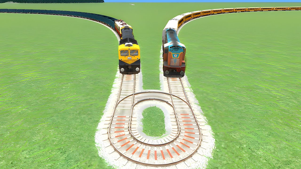 TWO TRAINS VS MOST DANGEROUS SINGLE TRACK 360° DEGREE CIRCLE RAILWORK ...