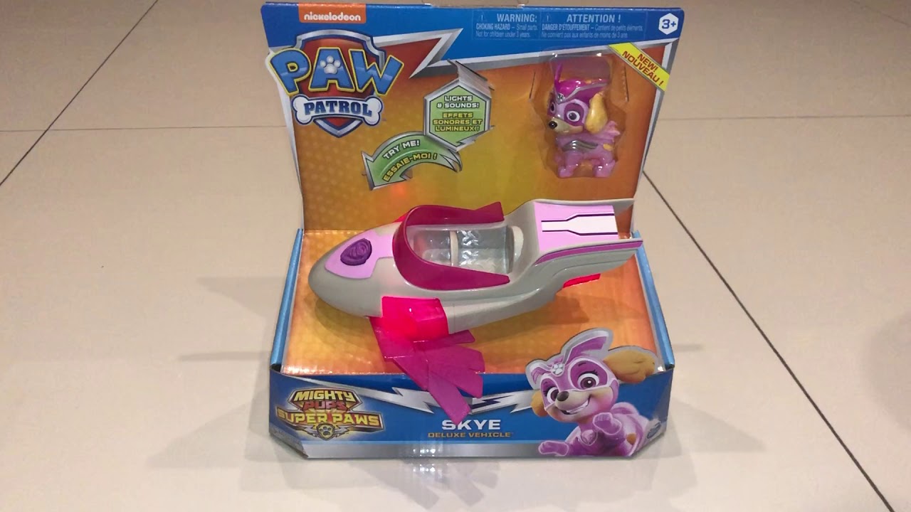 PAW PATROL "MIGHTY PUPS - SUPER PAWS" SKYE DELUXE VEHICLE - YouTube