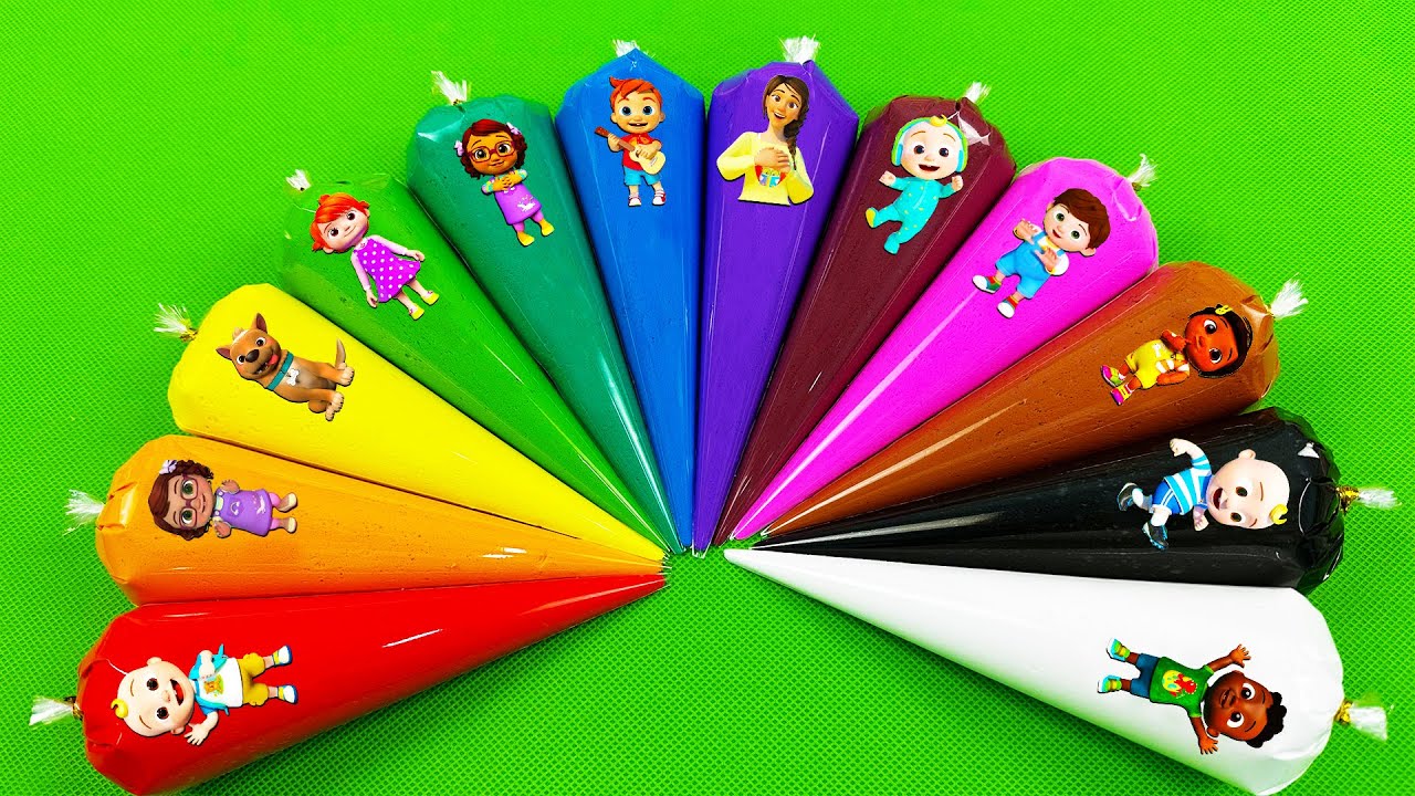 Rainbows SLIME 🌈 Looking Cocomelon, Pinkfong in Piping Bags! Satisfying ...