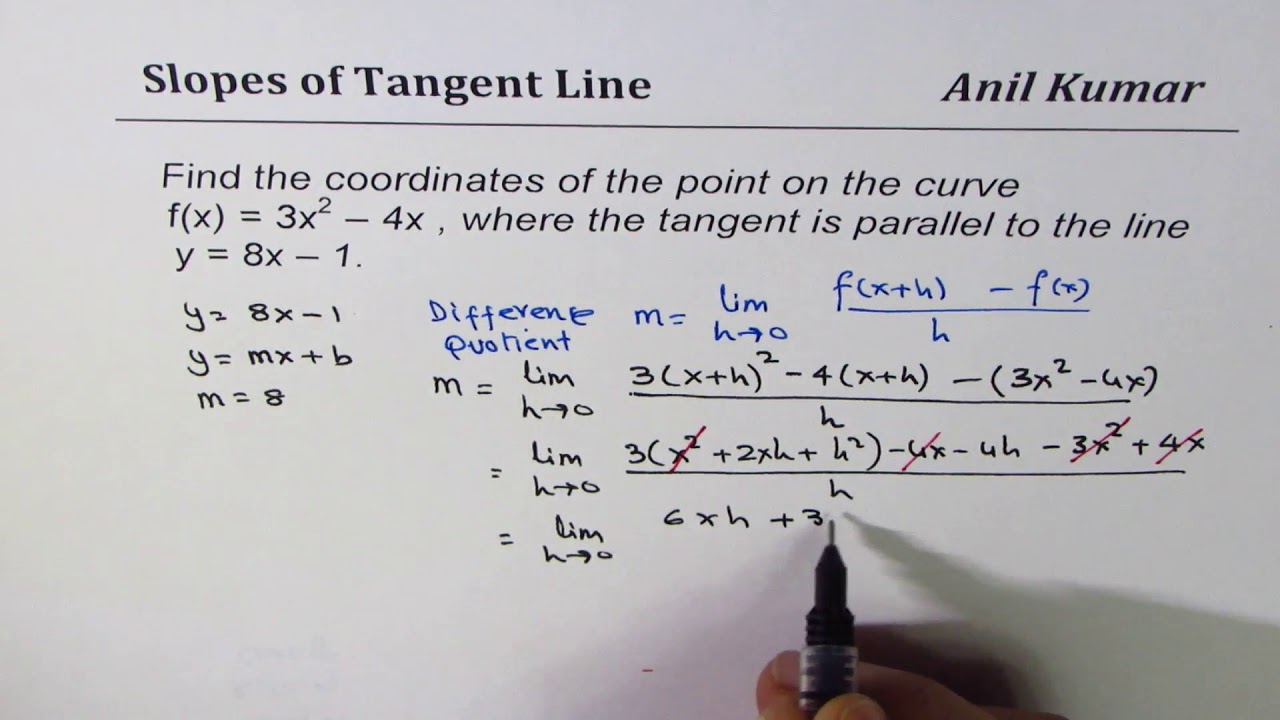 3 Find Coordinates Of The Point Where Slope On The Curve 3x 2 4x Is
