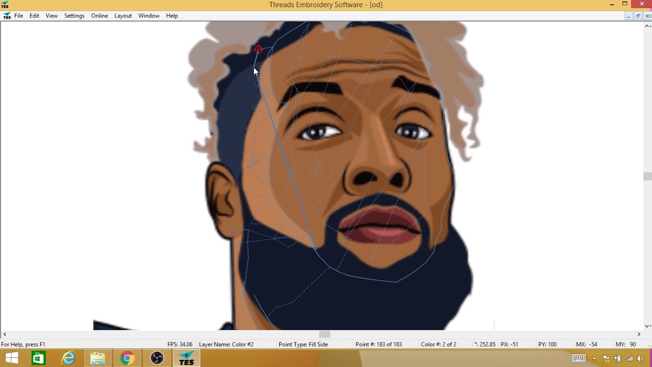 Digitizing Embroidery Face - Threads - FULL Version - YouTube