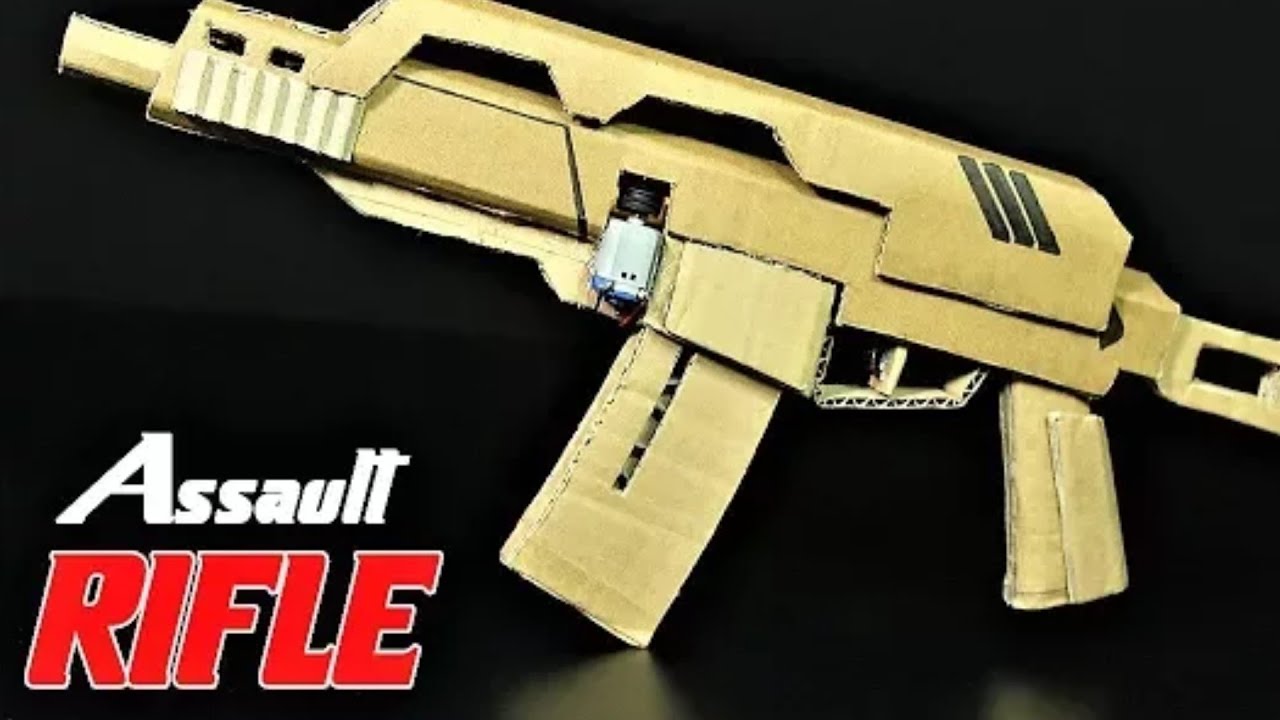 How To Make Fully Automatic Cardboard Assault Rifle that Shoot - YouTube