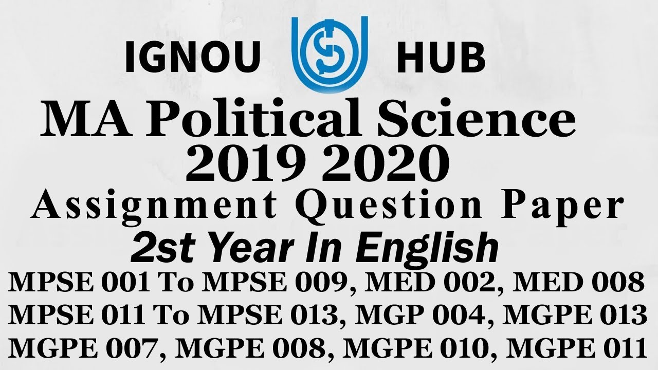 MA Political Science 2 Year Assignment Question Paper 2019 2020 In ...
