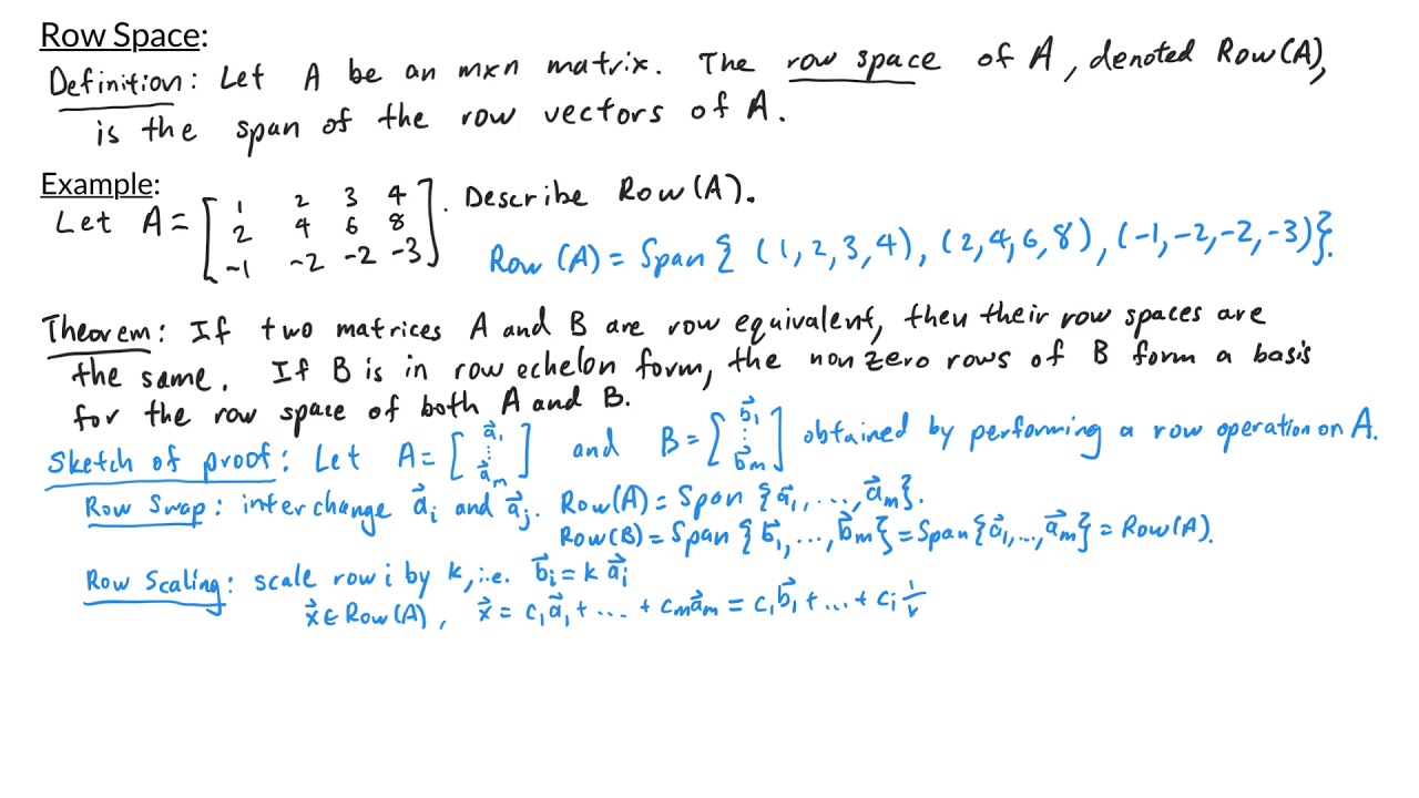 Intro to Linear Algebra - Row Space - YouTube