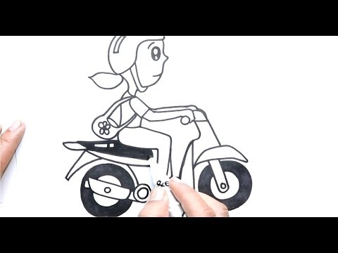 How to Draw a GIRL RIDING A MOTORBIKE for kids - YouTube