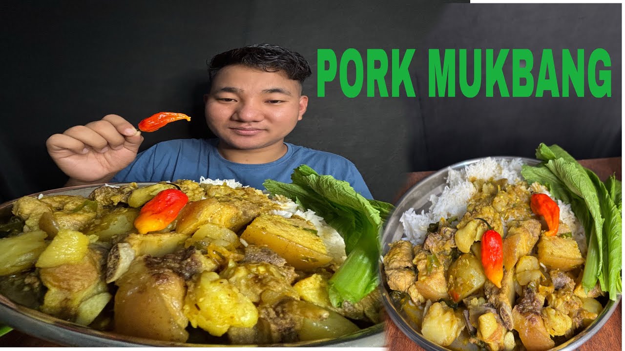 MUKBANG: PORK FATS WITH RICE, KING CHILLI, MUSHROOM, AND MUSTARD LEAVES ...