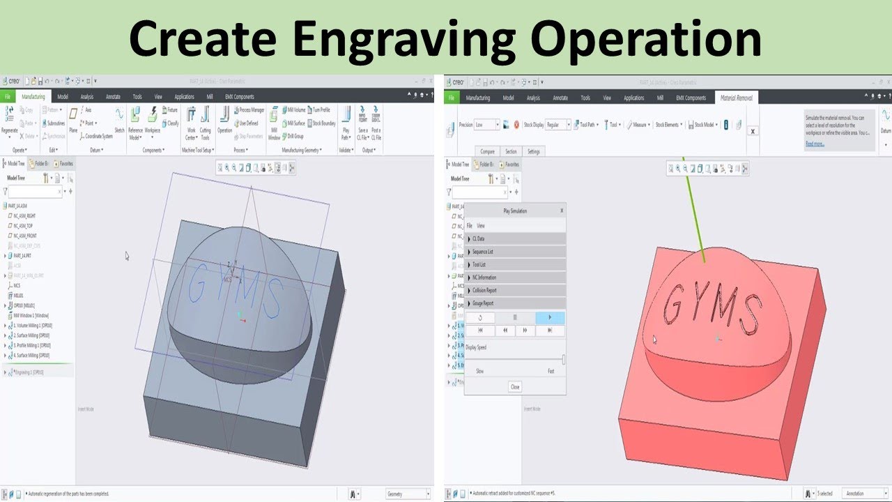 Creo Tutorial | Create Engraving Operations Using Engraving Command ...