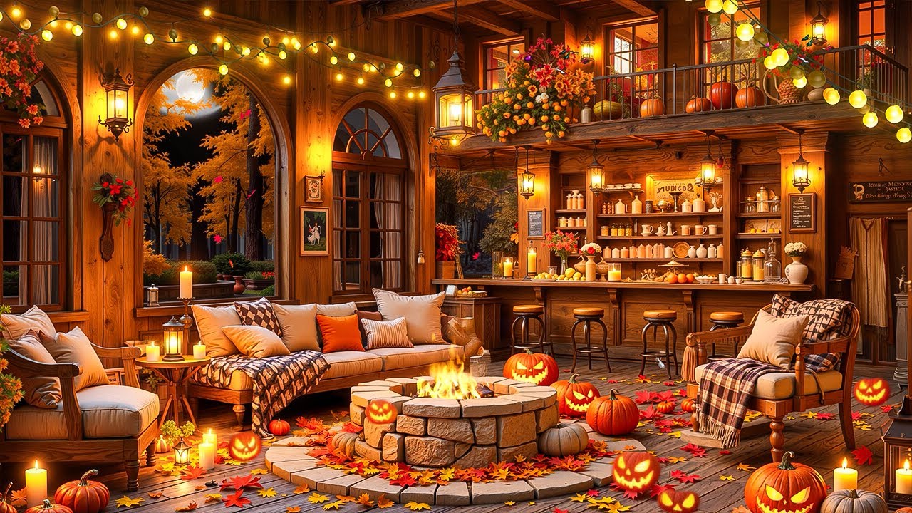 Cozy Fall Night September Ambience 🍂 Relaxing Jazz Instrumental Music ...
