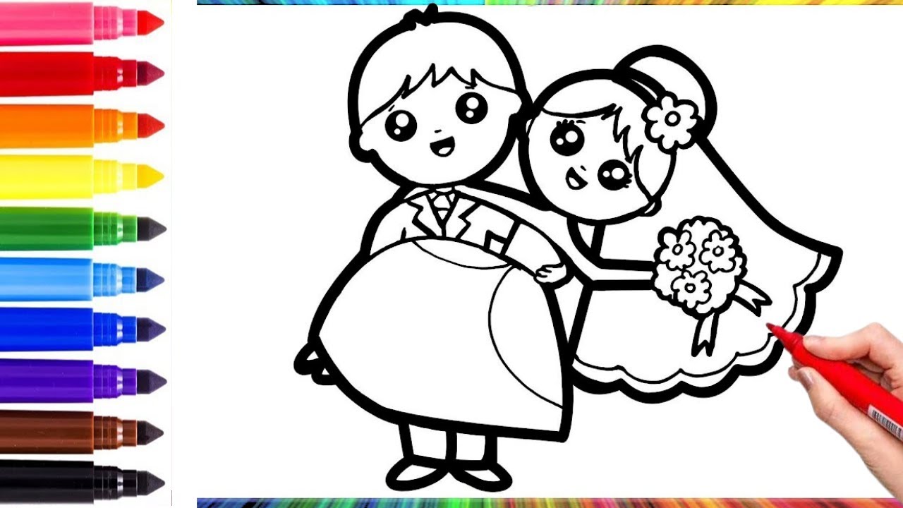 How to Draw Groom & Bride | Easy Drawing and Coloring - YouTube