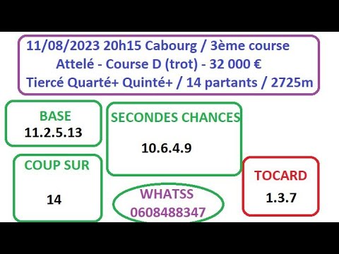 Pronostic Partie 2 🆕 Quinté Du Jour R1/C3 🎯 11/08/2023 - YouTube