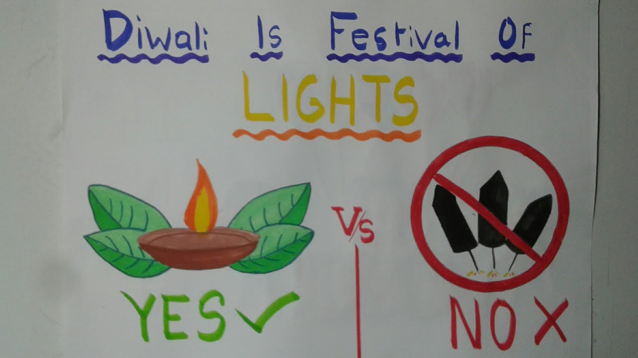 Green Diwali Poster With Slogan | Ban Fireworks Drawing | Pollution ...