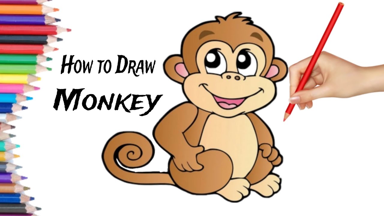 How to Draw a Cute Monkey / Cartoon Monkey Drawing Easy for Kids and ...