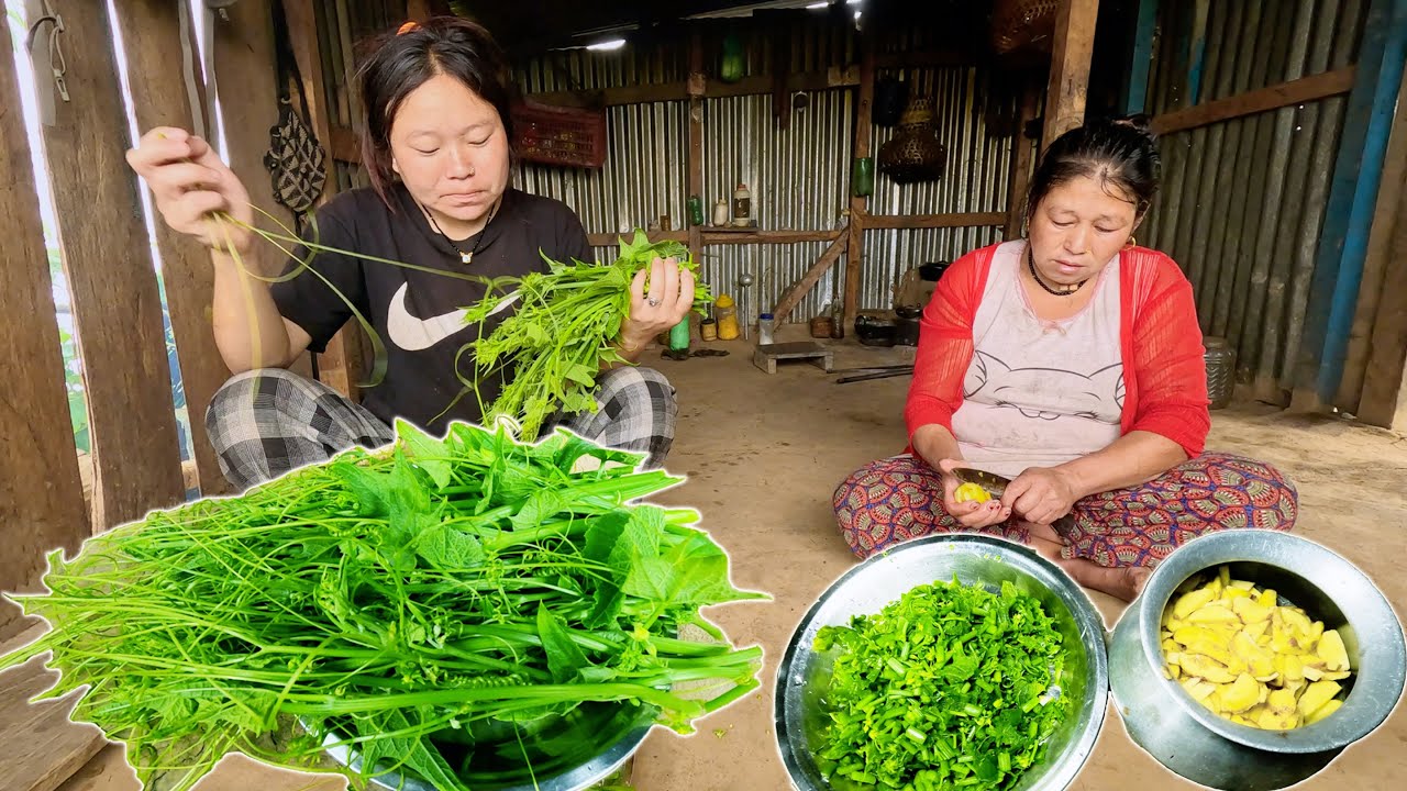 Laxmi cooking with mother in law chayote shoots green & potato mix ...