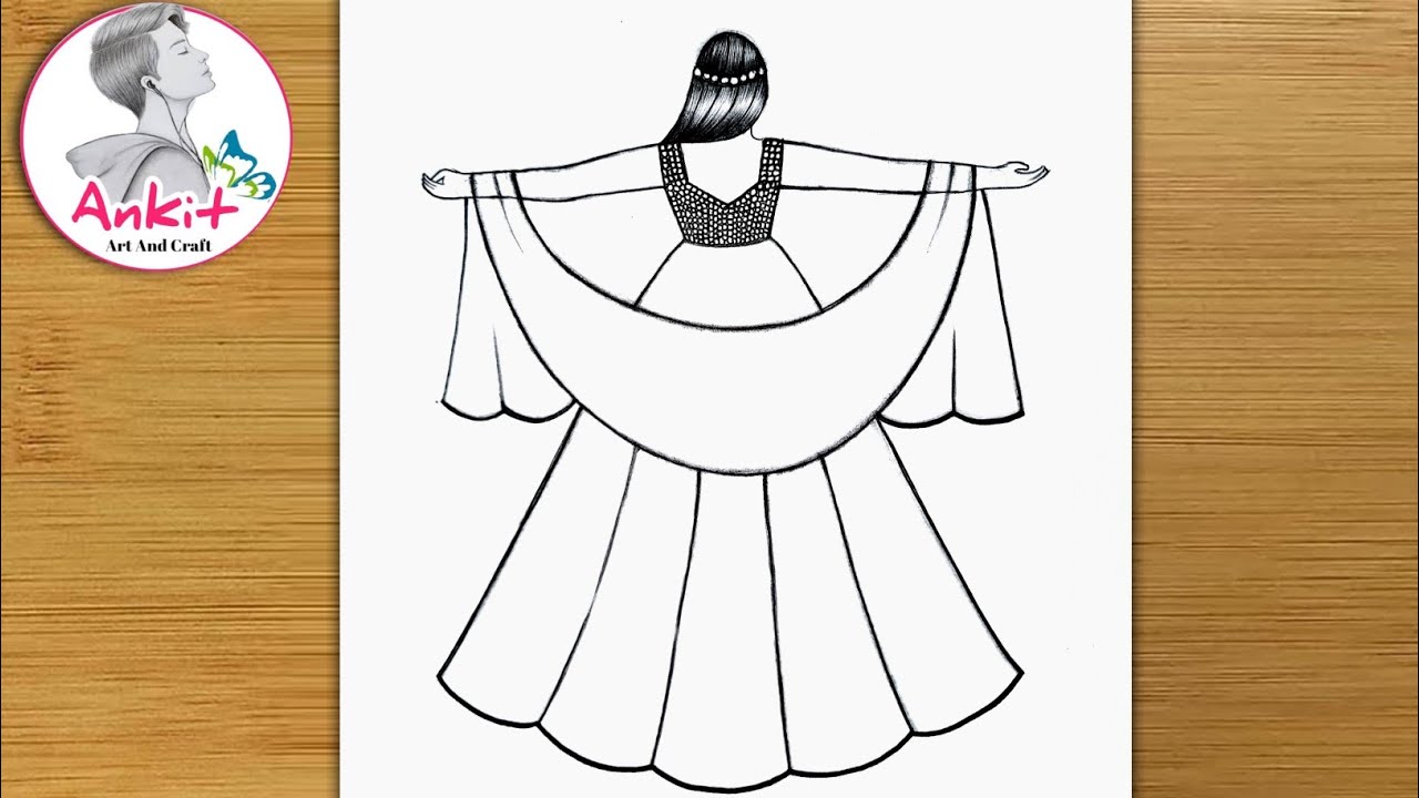 Girl in Beautiful Lehanga drawing | How to draw girl backside drawing ...