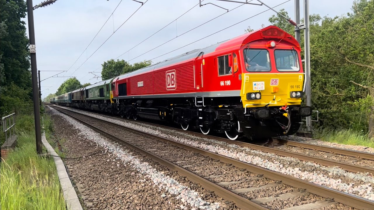 EX WORKS 66190, 66004, 66179 & 66107 working a charter with MEGA TONES ...