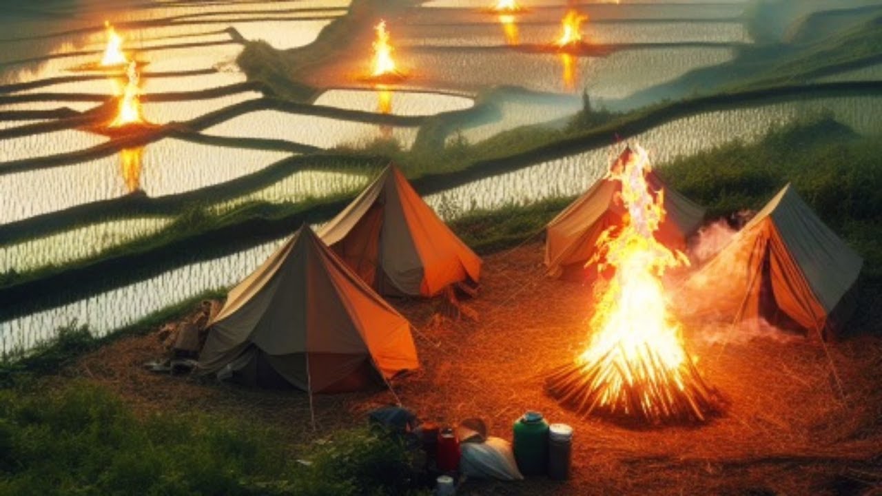 Campfire Sounds in a Quiet Paddy Field at Night with Crickets for Deep ...